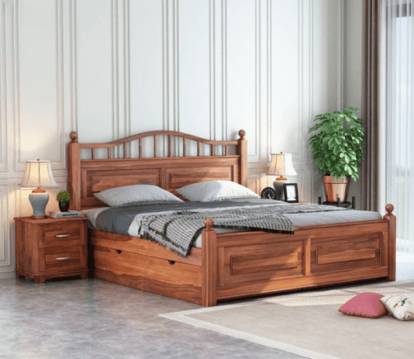 buy Majestic Solid Sheesham Wood Bed with Storage